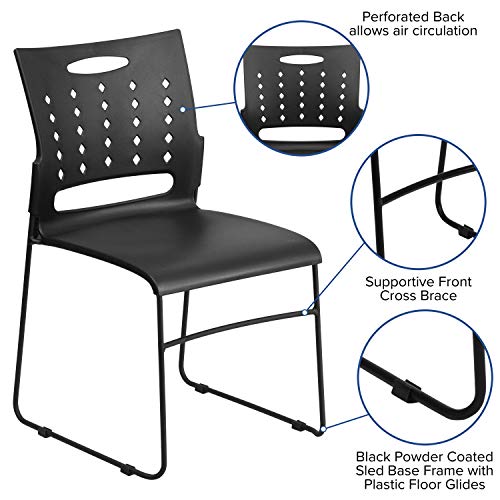 Flash Furniture HERCULES Series 881 lb. Capacity Black Sled Base Stack Chair with Air-Vent Back