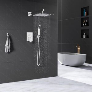 SR SUN RISE SRSH-F5043 Bathroom Luxury Rain Mixer Combo Set Wall Mounted Rainfall Shower Head System Polished Chrome, (Contain Faucet Rough-in Valve Body and Trim)