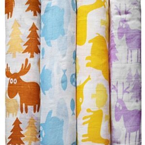 CuddleBug Muslin Baby Swaddle Blankets for Boys and Girls Size Large 4 x 4 Feet – Muslin Cotton 4 Pack (Colorful Critters)