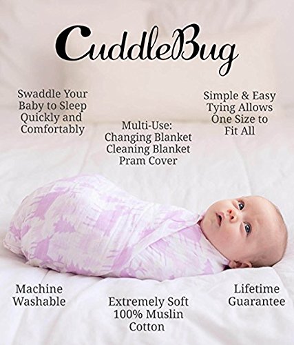 CuddleBug Muslin Baby Swaddle Blankets for Boys and Girls Size Large 4 x 4 Feet – Muslin Cotton 4 Pack (Colorful Critters)