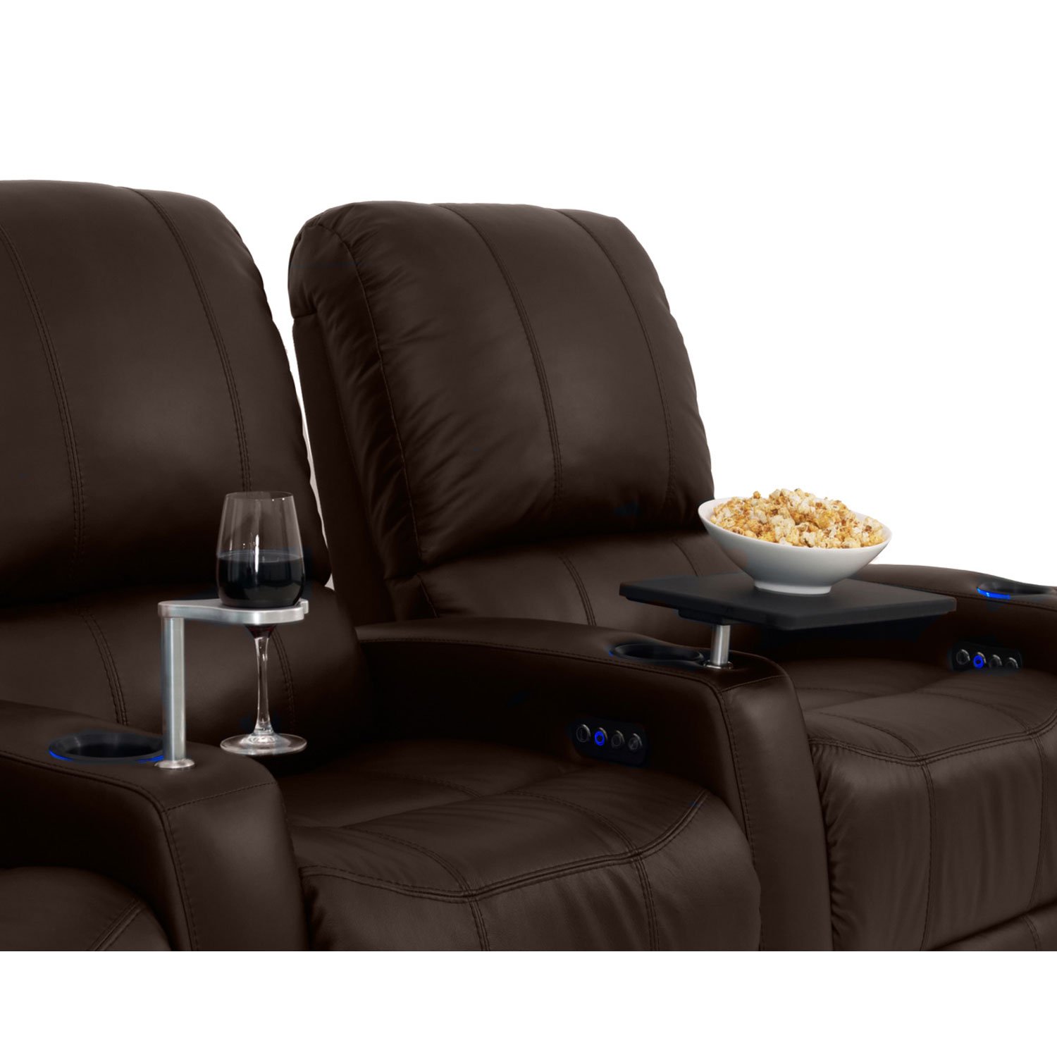 Octane Seating Blaze XL900 Theatre Chairs Lighted Cup Holders - Memory Foam - Accessory Dock - Top-Grain Brown Leather - Motorized Recline - Row 2 Chairs