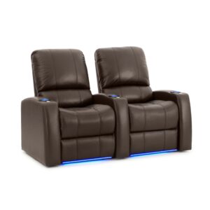 Octane Seating Blaze XL900 Theatre Chairs Lighted Cup Holders - Memory Foam - Accessory Dock - Top-Grain Brown Leather - Motorized Recline - Row 2 Chairs