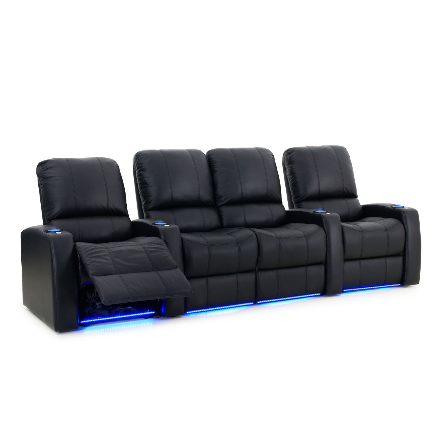 Blaze XL900 Home Theatre Furniture - Black Premium Leather - USB Charging Port - Memory Foam - Accessory Dock - Lighted Cups - Power Recline - Straight Row 4 with Middle Loveseat