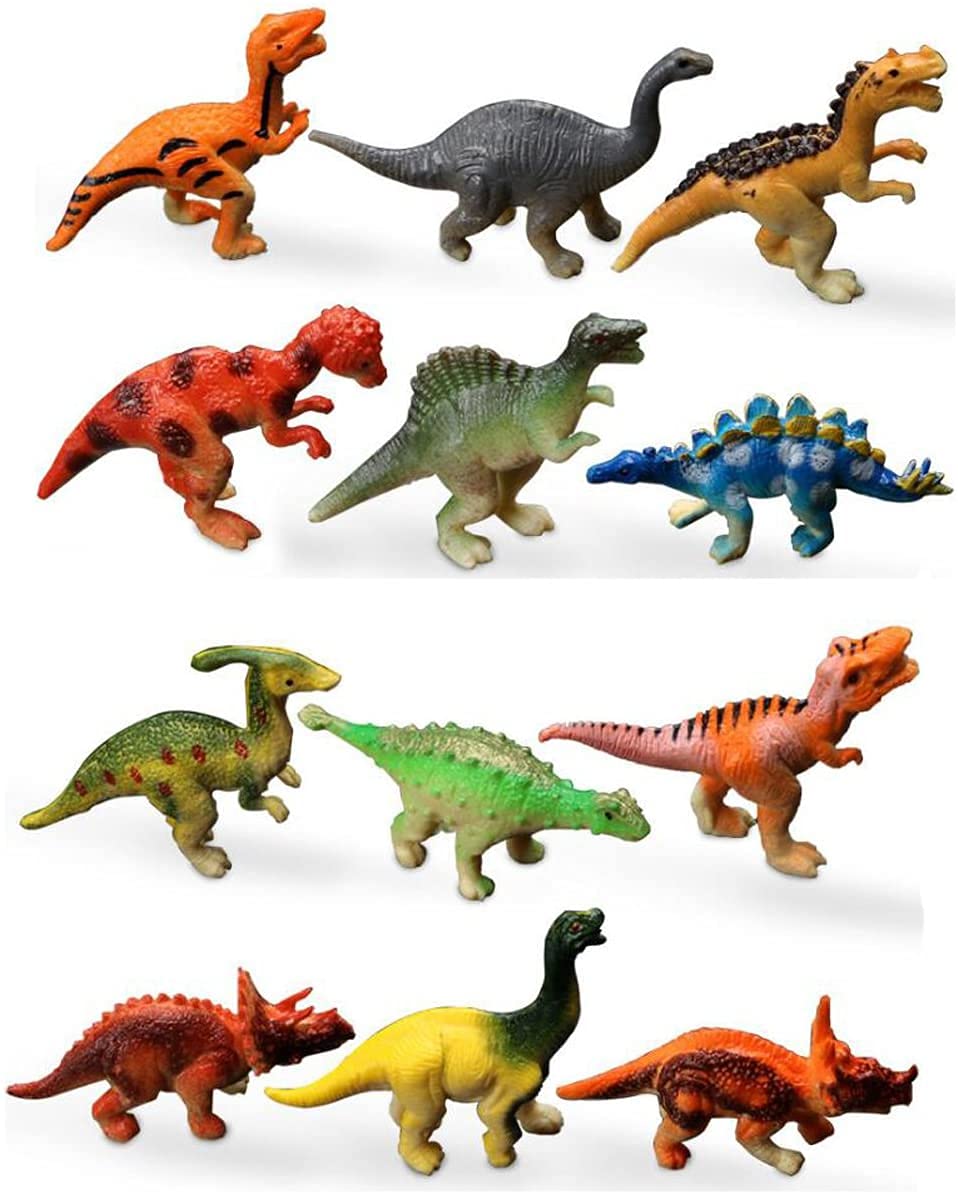 HAPTIME Plastic Assorted Mini Dinosaur Figures, Little Dinosaur Figurine, Small Dino Toy 1.5 inch - 3 inch, Great for Dino Cake Topper, Easter Eggs Filler, Pack of 12