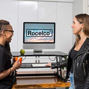 Rocelco 32" Height Adjustable Standing Desk Converter - Quick Sit Stand Up Dual Monitor Riser - Gas Spring Assist Tabletop Computer Workstation - Large Retractable Keyboard Tray - Black (R ADRB)