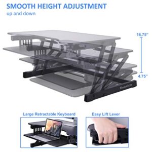 Rocelco 32" Height Adjustable Standing Desk Converter - Quick Sit Stand Up Dual Monitor Riser - Gas Spring Assist Tabletop Computer Workstation - Large Retractable Keyboard Tray - Black (R ADRB)