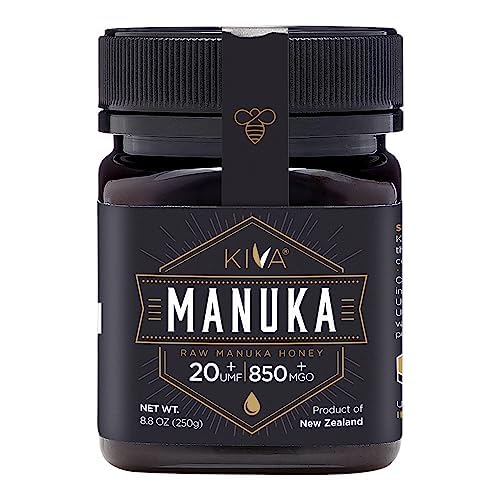 Kiva Raw Manuka Honey UMF 20+ | MGO 850+ | 100% Pure New Zealand Honey (8.8oz/250g BPA-Free Jar) | UMF and MGO Certified | GMO-Free | No Antibiotics | Traceable