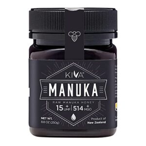 kiva manuka honey umf 15+ | mgo 514+ |100% pure new zealand honey (8.8oz/250g) | umf and mgo certified | gmo-free | traceable