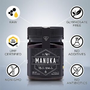 Kiva Manuka Honey UMF 15+ | MGO 514+ |100% Pure New Zealand Honey (8.8oz/250g) | UMF and MGO Certified | GMO-Free | Traceable