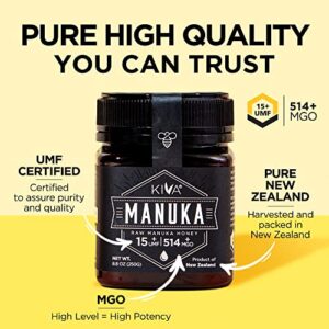 Kiva Manuka Honey UMF 15+ | MGO 514+ |100% Pure New Zealand Honey (8.8oz/250g) | UMF and MGO Certified | GMO-Free | Traceable