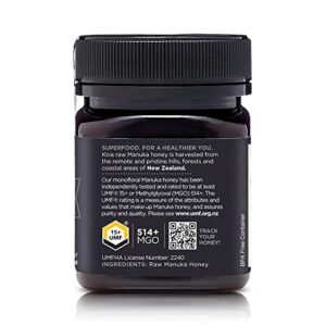 Kiva Manuka Honey UMF 15+ | MGO 514+ |100% Pure New Zealand Honey (8.8oz/250g) | UMF and MGO Certified | GMO-Free | Traceable