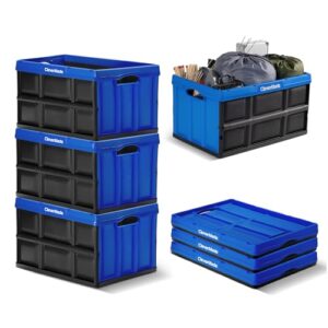 CleverMade Collapsible Storage Bin, Royal Blue, 3PK - 62L (16 Gal) Stackable Storage Containers, Holds 100lbs Per Bin - Plastic Storage Bins for Organizing, Closet Storage, Garage Storage