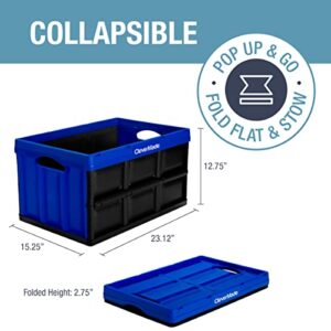 CleverMade Collapsible Storage Bin, Royal Blue, 3PK - 62L (16 Gal) Stackable Storage Containers, Holds 100lbs Per Bin - Plastic Storage Bins for Organizing, Closet Storage, Garage Storage