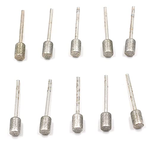 Chiloskit 10 Pics Diamond Coated 8mm Cylinder Head Mounted Points Grinding Bit Rotary Diamond Burr Set,3mm 1/8 Shank Suit for Most Rotary Tool Bit Grinder