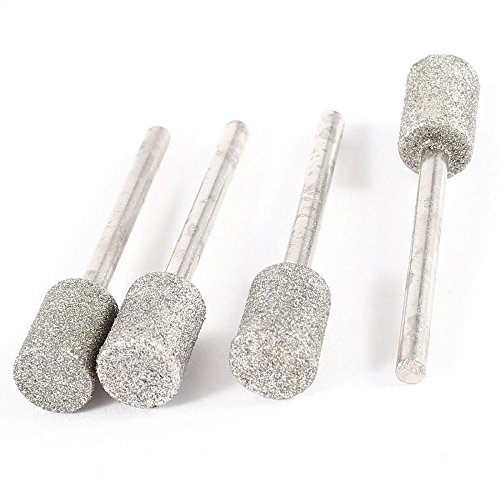 Chiloskit 10 Pics Diamond Coated 8mm Cylinder Head Mounted Points Grinding Bit Rotary Diamond Burr Set,3mm 1/8 Shank Suit for Most Rotary Tool Bit Grinder