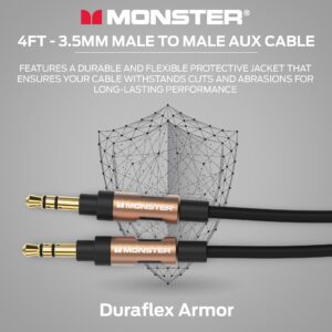 Monster Male to Male Aux Cord Premium 3.5mm Audio Cable - Auxiliary Cord for Car, Headphone Cable, Audio Jack, iPod Cable, and Stereo Cable, 4FT