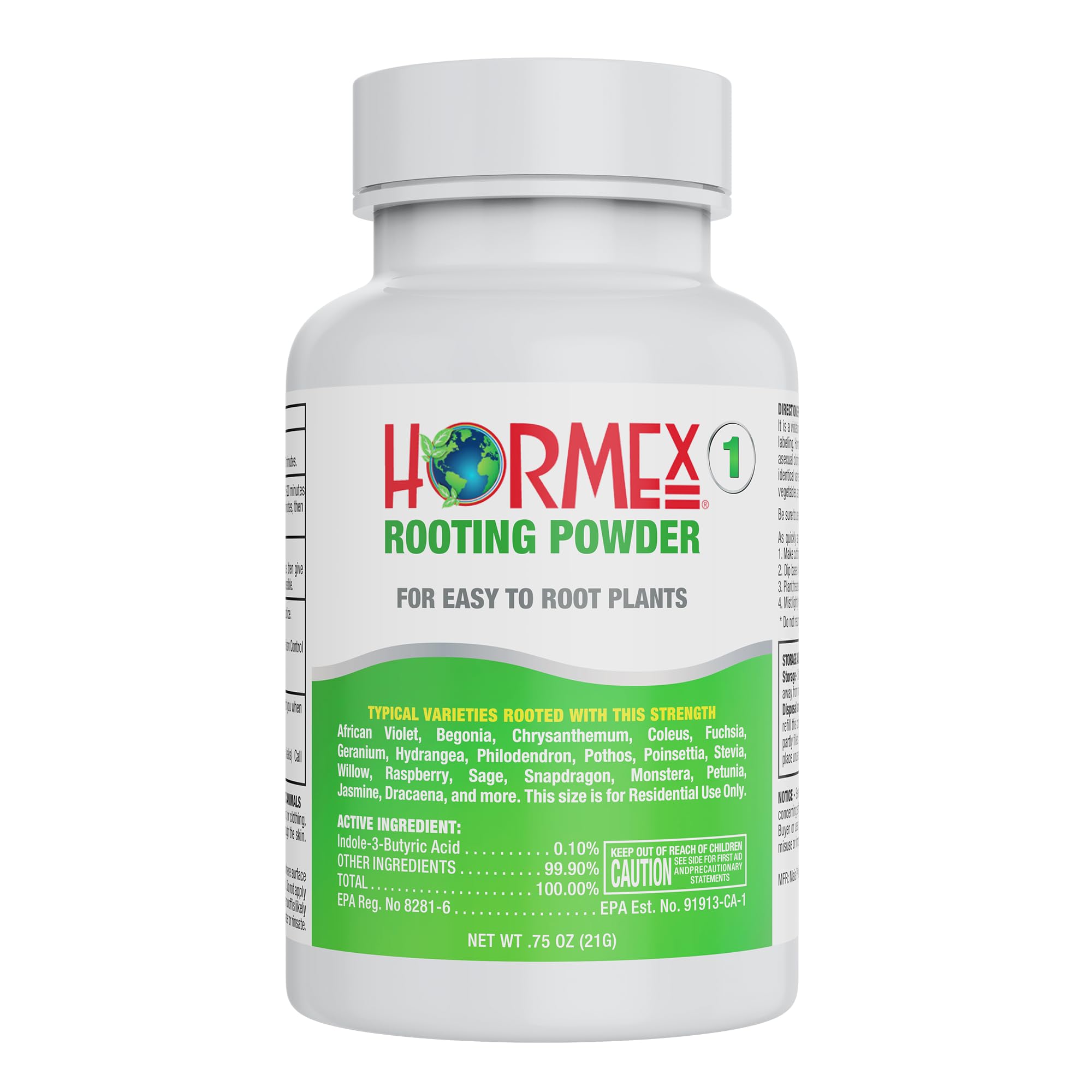 Hormex Rooting Powder #1 - for Moderately Difficult to Root Plants - 0.1 IBA Rooting Hormone for Plant Cuttings - Fast & Effective - Free of Alcohol, Dye, Gel & Preservatives for Healthier Roots, 21g