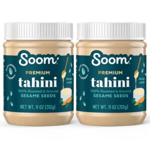 soom foods ground sesame tahini paste 11oz (2 pack) | silky smooth texture in hummus, dips, salad dressings | vegan, nut-free, gluten-free, kosher, keto, paleo, whole30