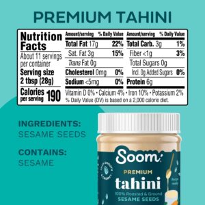 Soom Foods Ground Sesame Tahini Paste 11oz (2 Pack) | Silky Smooth Texture in Hummus, Dips, Salad Dressings | Vegan, Nut-Free, Gluten-Free, Kosher, Keto, Paleo, Whole30