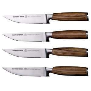 schmidt brothers - zebra wood 4-piece jumbo steak knife set, high-carbon german stainless steel cutlery in a wood gift box