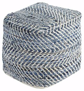 signature design by ashley chevron handmade woven pouf 18 x 18, blue and white