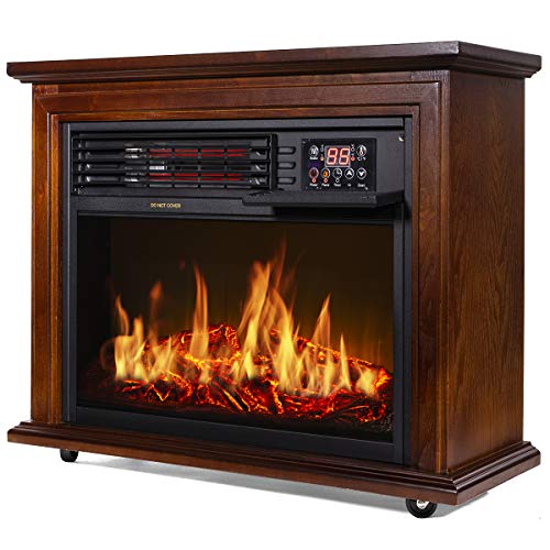 XtremepowerUS Electric Fireplace Heater Infrared Quartz w/Timer, Remote Controller Built-in Wheel, 1500W