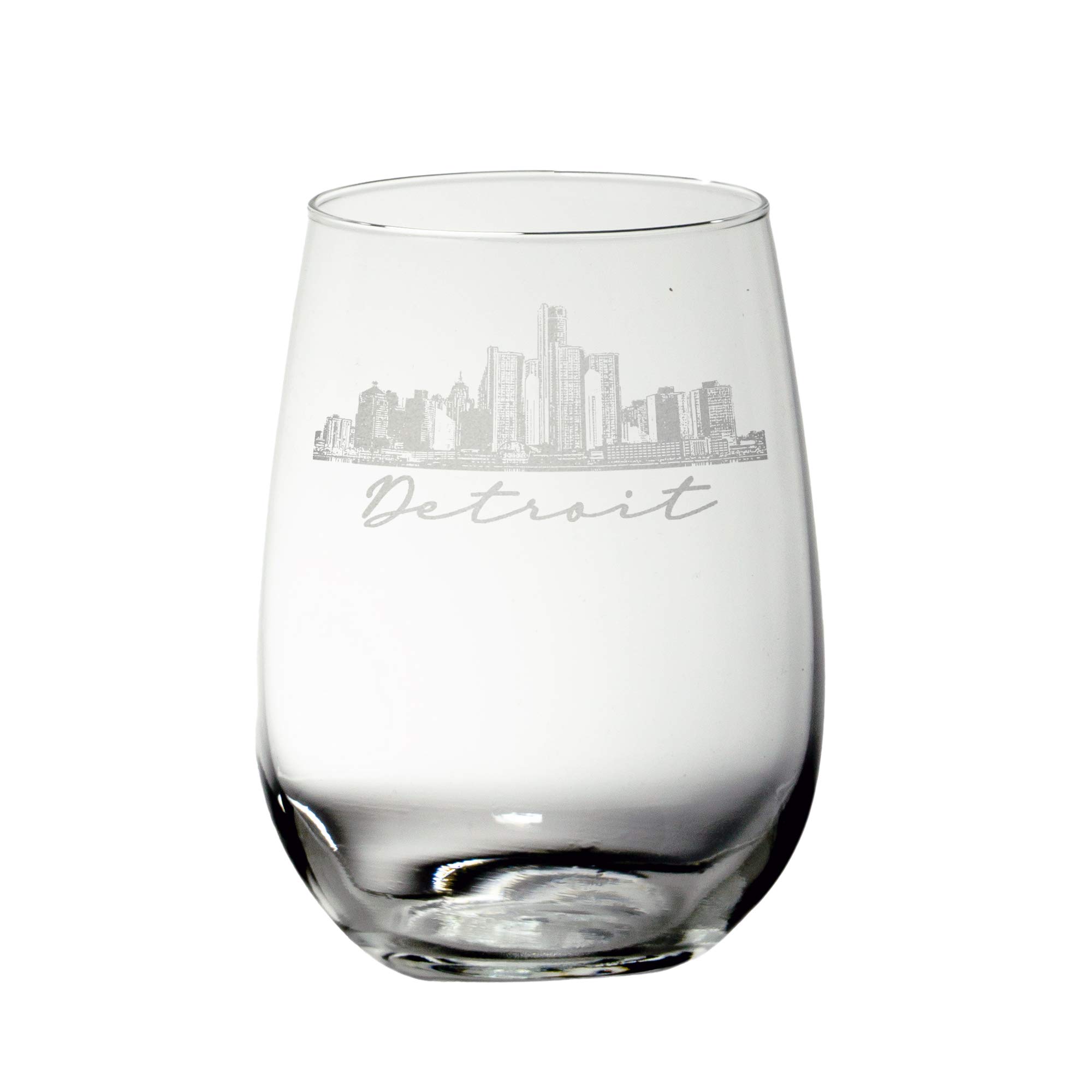 Detroit Skyline Etched Glass (Stemless wine)