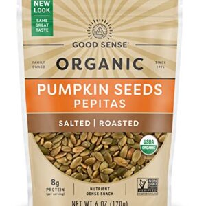 Good Sense Roasted & Salted Organic Pumpkin Seeds (Pepitas), Non-GMO & All Natural, 6 Ounce Resealable Bag