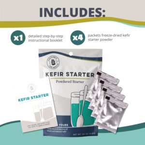 Cultures for Health Kefir Starter Culture | 4 Packets Freeze Dried Starter Powder | Make Kefir with Milk, Water, or Juice | Re-Culture Kefir Probiotic Drinks 2-7x Each | Cultures in Less Than a Day