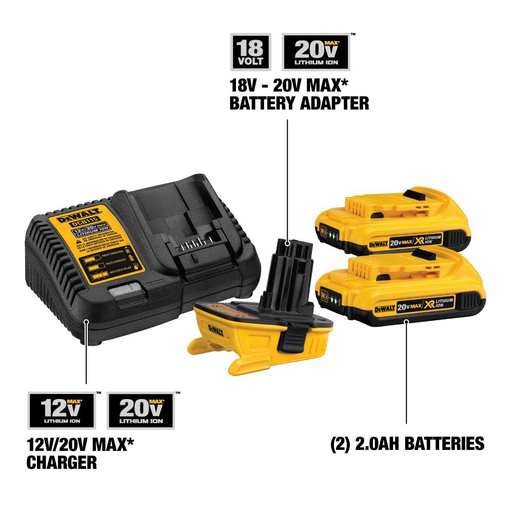 DEWALT 20V MAX Battery Adapter Kit, 18V to 20V, 2 Batteries and Charger Included (DCA2203C)