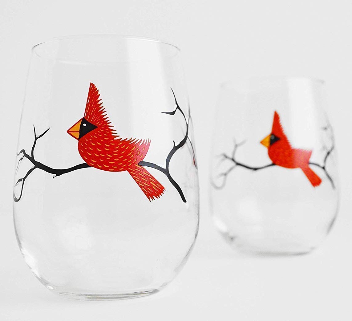 Cardinal Stemless Wine Glassware - Set of 2 Christmas Glasses