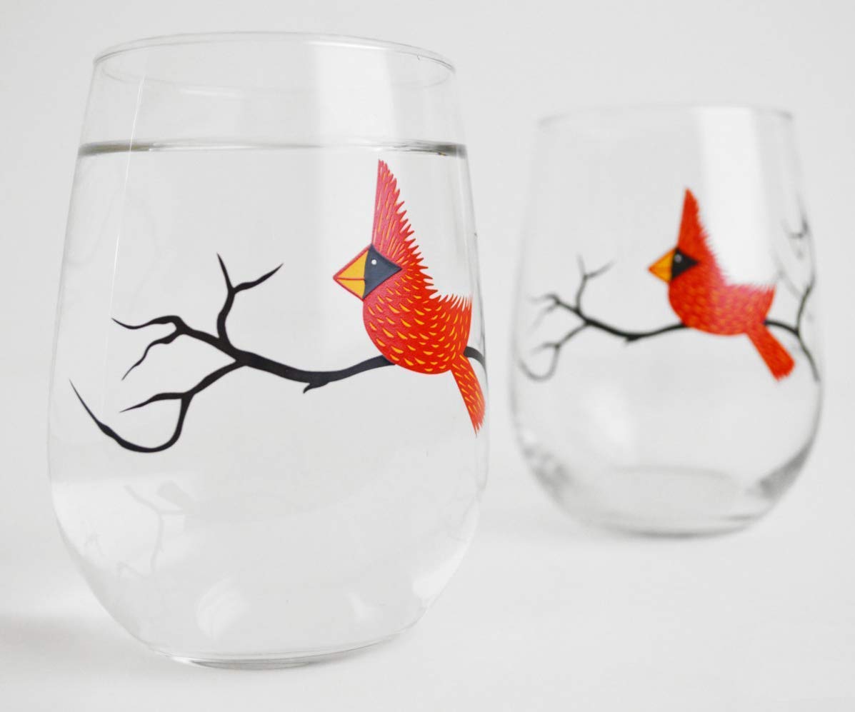 Cardinal Stemless Wine Glassware - Set of 2 Christmas Glasses