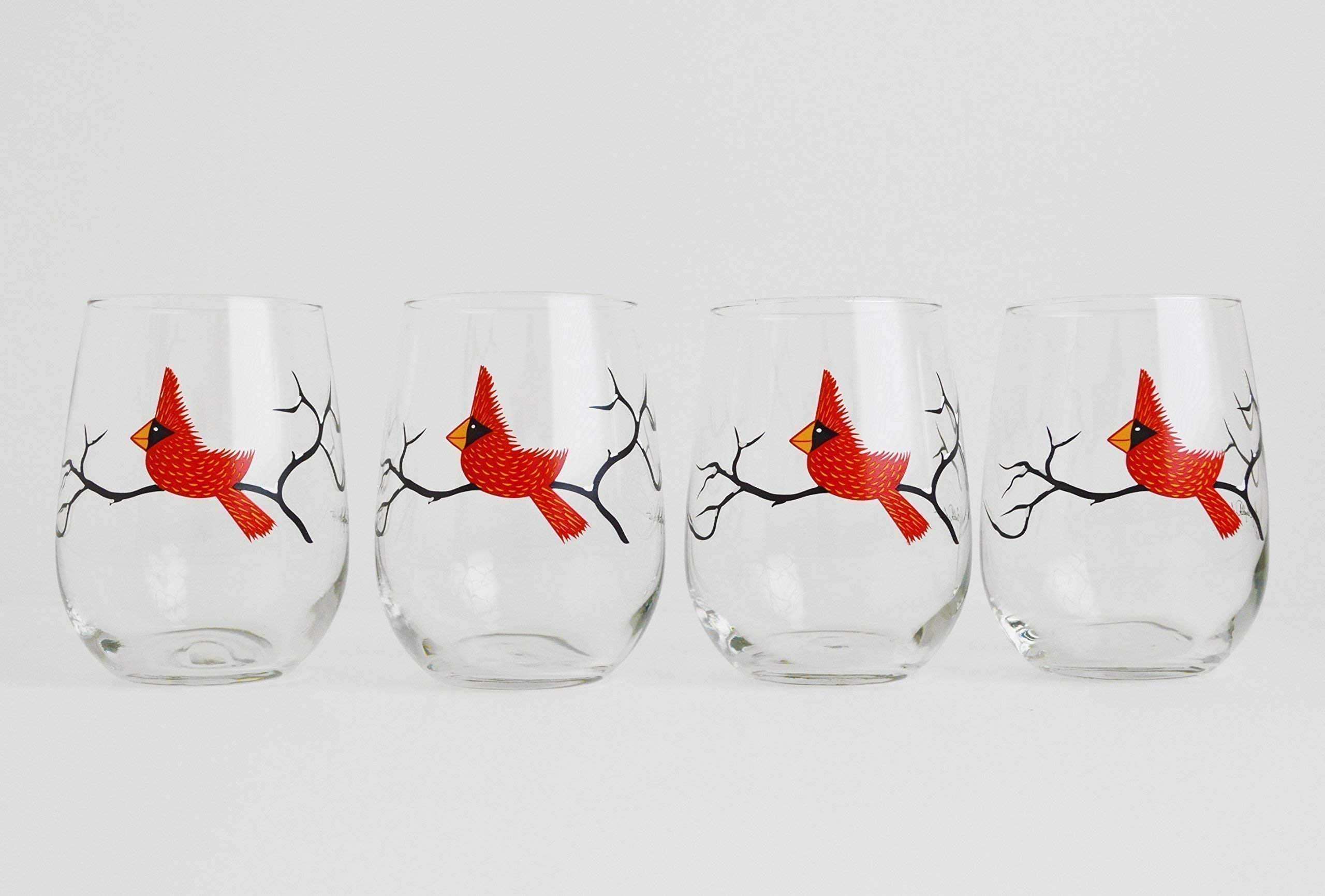 Cardinal Stemless Wine Glassware - Set of 2 Christmas Glasses