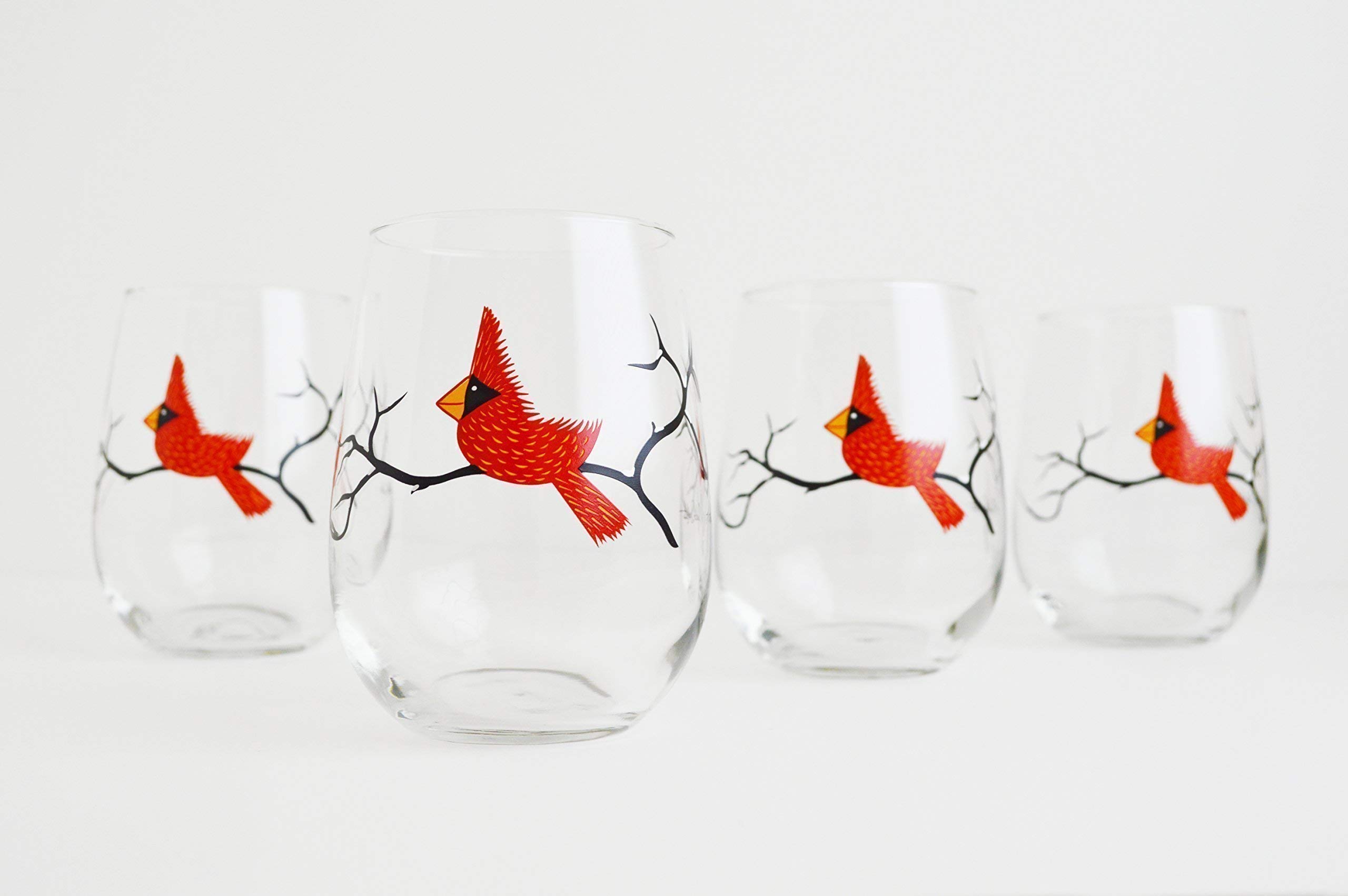 Cardinal Stemless Wine Glassware - Set of 2 Christmas Glasses