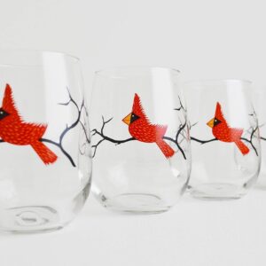 Cardinal Stemless Wine Glassware - Set of 2 Christmas Glasses