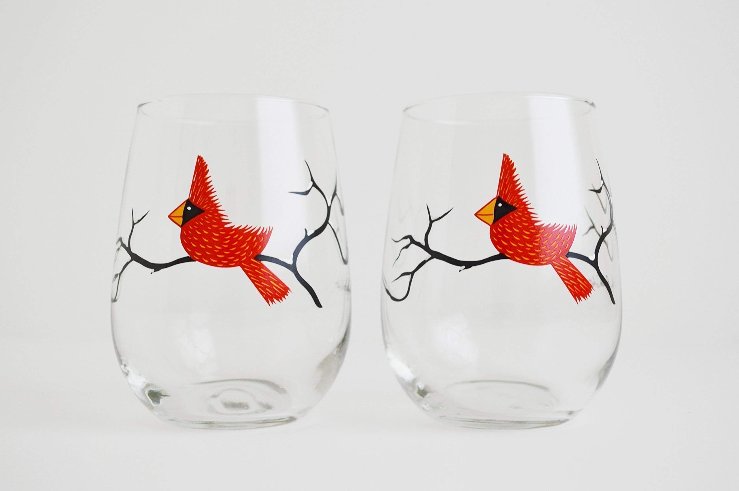 Cardinal Stemless Wine Glassware - Set of 2 Christmas Glasses