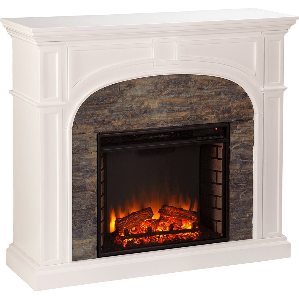 Southern Enterprises FE9624 Tanaya White Stacked Stone Effect Electric Fireplace