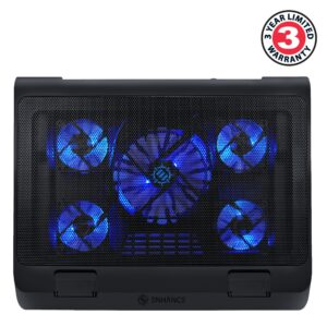 ENHANCE Gaming Laptop Cooling Pad Stand with LED Cooler Fans , Adjustable Height , & Dual USB Port for 17 inch Laptops - 5 Ultra Quiet High Performance Fans 2630 RPM & Built-In Bumpers - Blue