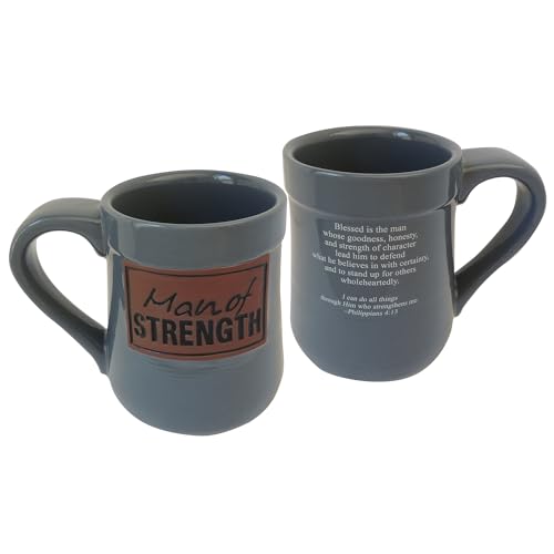 Abbey Gift (Abbey & CA Gift Man of Strength Pottery Mug, Grey, 20 oz, 1 Count (Pack of 1), Gray