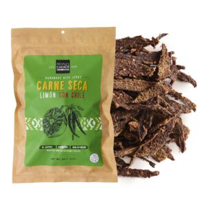 people's choice beef jerky - carne seca - limón con chile - healthy, sugar free, zero carb, gluten free, keto friendly, high protein meat snack - dry texture - 1 pound, 16 oz - 1 bag