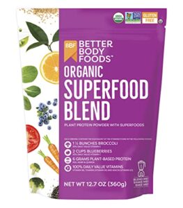 betterbody foods organic superfood powder with protein, vitamins c, e, and b12 (12.7 oz.)