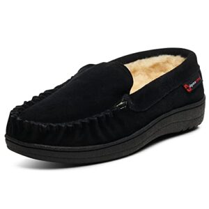 alpine swiss yukon mens suede shearling slip on moccasin slippers black 7 m us