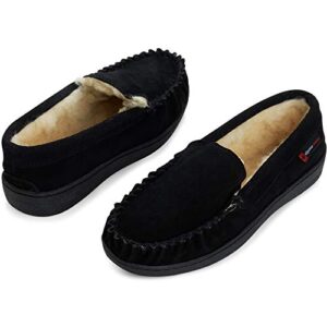 Alpine Swiss Yukon Mens Suede Shearling Slip On Moccasin Slippers Black 7 M US