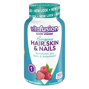 vitafusion gorgeous hair, skin nails multivitamin gummy vitamins, plus biotin and antioxidant vitamins ce, raspberry flavor, 100ct (33 day supply), from america’s number one gummy vitamin brand