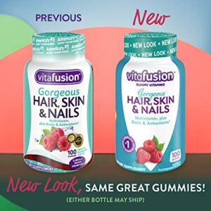 Vitafusion Gorgeous Hair, Skin Nails Multivitamin Gummy Vitamins, plus Biotin and Antioxidant vitamins CE, Raspberry Flavor, 100ct (33 day supply), from America’s Number One Gummy Vitamin Brand