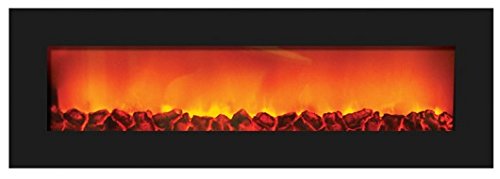 Sierra Flame Slim Wall Mount Electric Fireplace with 54" x 20" Black Glass Surround