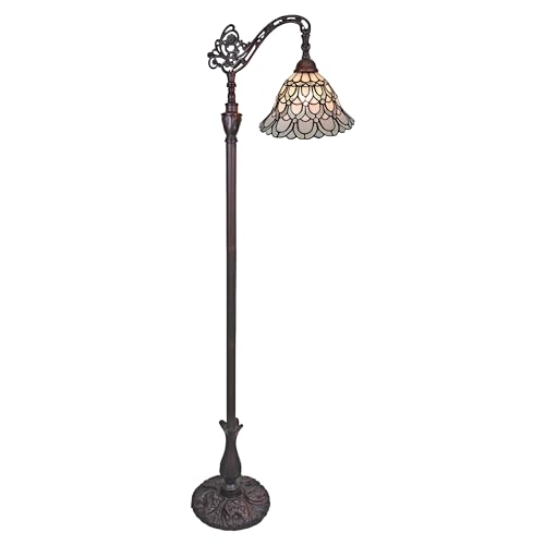 Amora Tiffany Floor Lamp Torchiere - Arched Style Peacock Floor Lamp - 62” Tall Peacock Floor Stained Glass Lamp - Tiffany Floor Lamps for Living Room