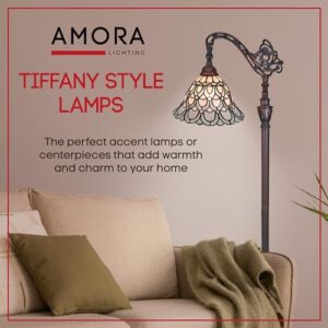 Amora Tiffany Floor Lamp Torchiere - Arched Style Peacock Floor Lamp - 62” Tall Peacock Floor Stained Glass Lamp - Tiffany Floor Lamps for Living Room