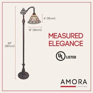 Amora Tiffany Floor Lamp Torchiere - Arched Style Peacock Floor Lamp - 62” Tall Peacock Floor Stained Glass Lamp - Tiffany Floor Lamps for Living Room