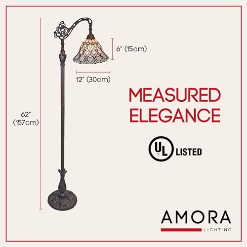 Amora Tiffany Floor Lamp Torchiere - Arched Style Peacock Floor Lamp - 62” Tall Peacock Floor Stained Glass Lamp - Tiffany Floor Lamps for Living Room